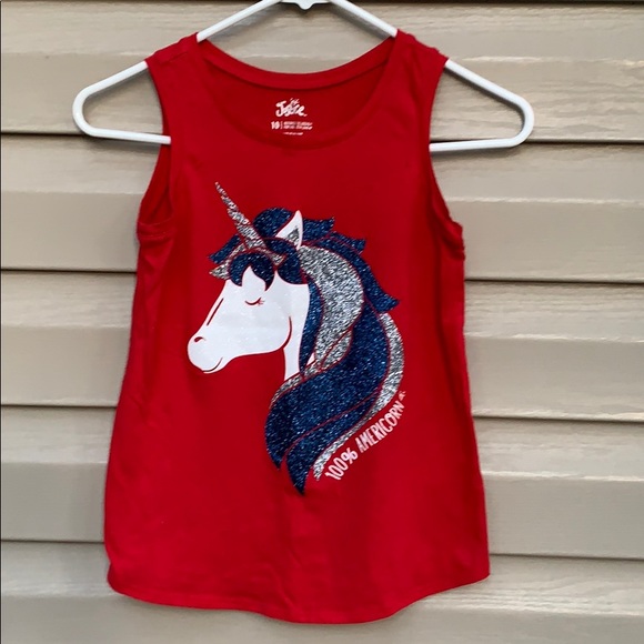 Justice | Shirts & Tops | Justice Girls Red Top With Bluewhite Unicorn ...